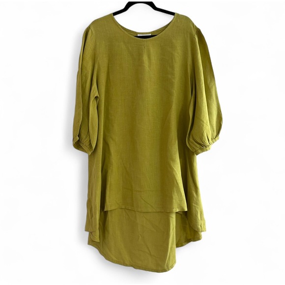 bryn Walker | Tops | Bryn Walker Green 0 Linen 34 Puff Sleeve Tunic ...